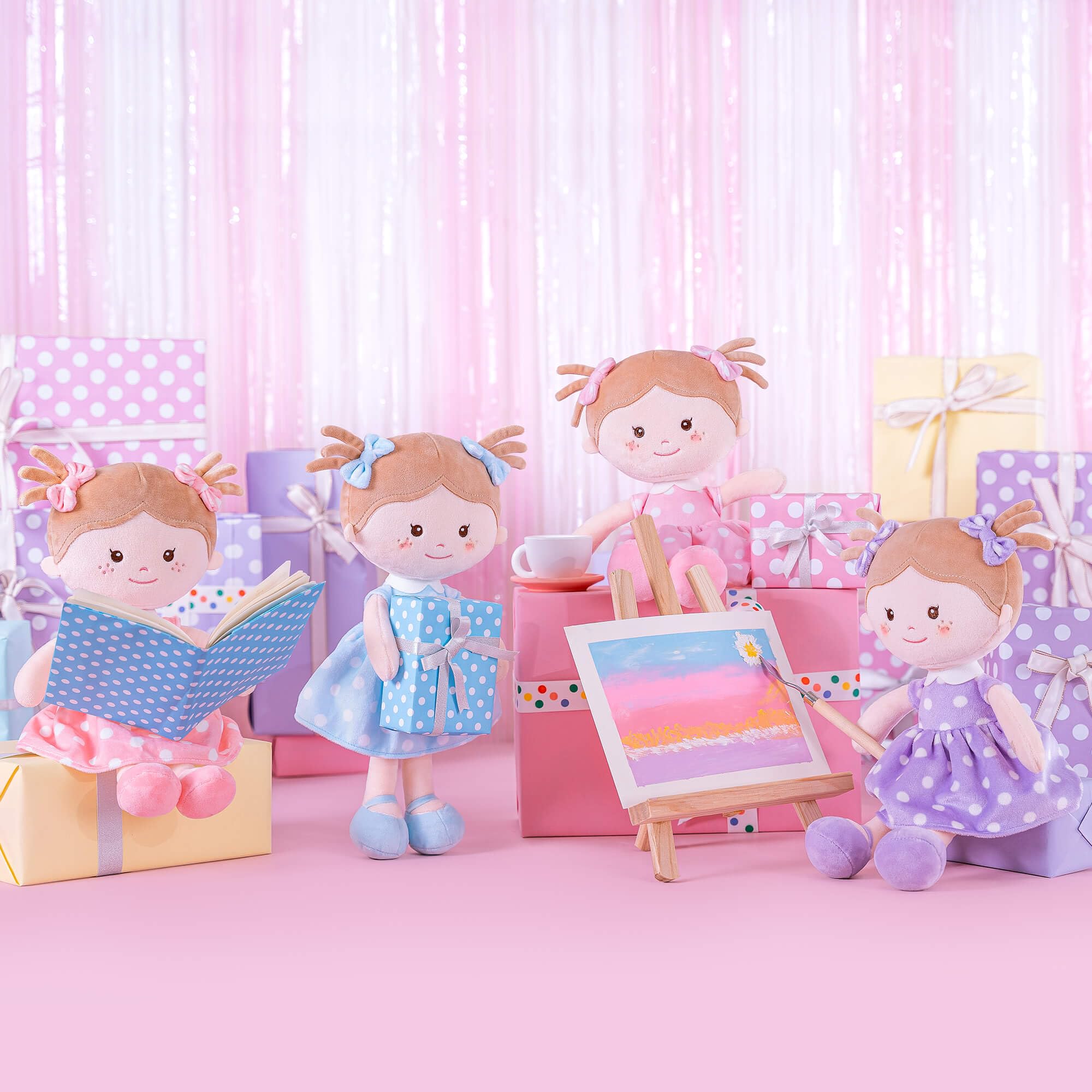 Onetoo First Baby Doll Plush Rag Doll Sleeping Cuddle Buddy Doll Soft Baby Doll Wear Star Purple Dress 14"(Milly Series)