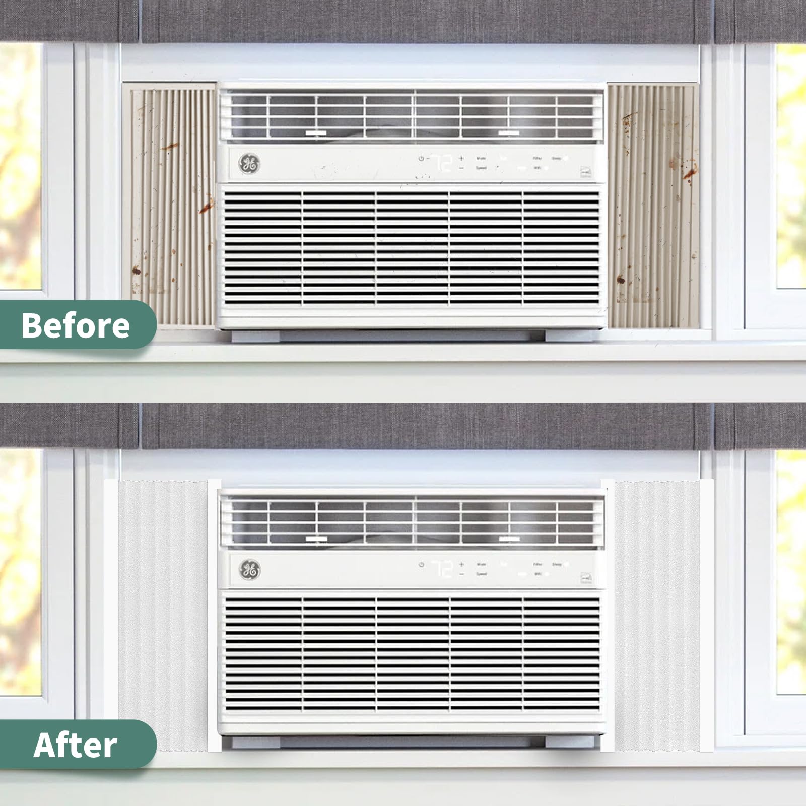 ZENGSHI LIFE MUSEUM Window Air Conditioner,Side Insulated Foam Panel, Summer/Winter Heat and Draft Insulating,Two-Piece Panels Window Seal,with 4 Pressure Strips (White) (White)