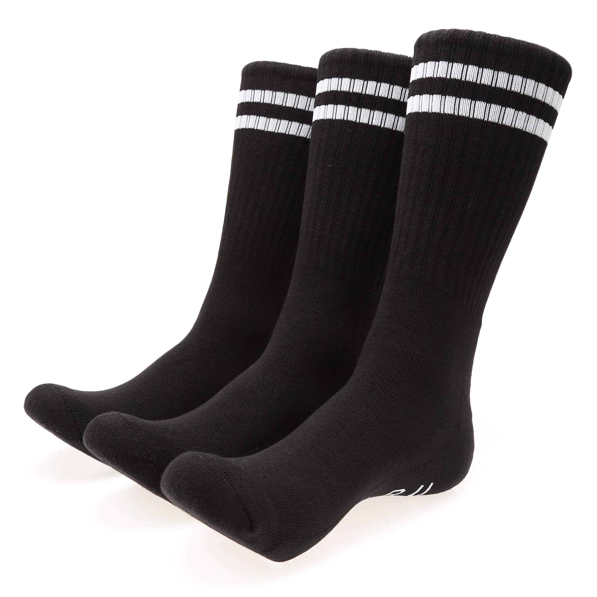 MIRMARU Men’s Performance Moisture Wicking Outdoor Athletic Sports Crew Socks with Cushioned Sole, Arch Support (Black-3Pairs)