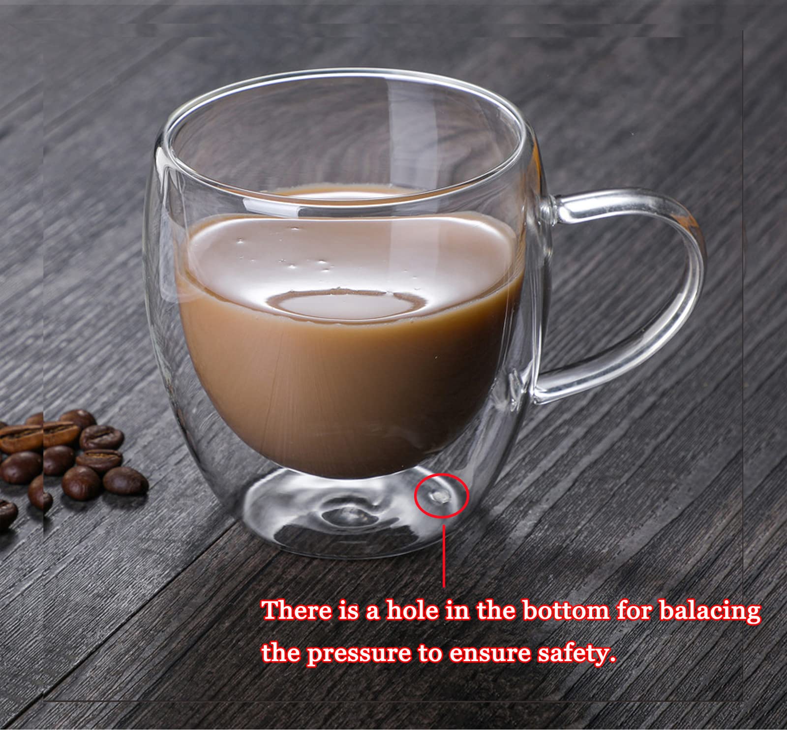 xiatnnxaa Insulated Glass Coffee Mug With Handle, 8 Ounce Clear Coffee Cup, 2 Pack Insulated Glass Espresso Mugs, Double Wall Coffee Mugs for Tea, Espresso, Cappuccino, Latte, Water Cold hot Beverages