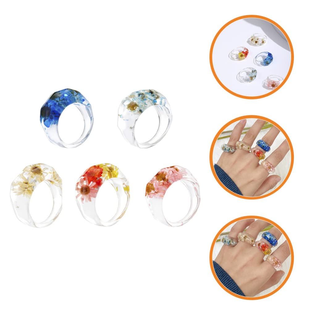 USHOBE 5 PCS Colorful Resin Rings Set Plastic Rings Acrylic Rings Colorful Gem Stackable Chunky Ring for Women Girls