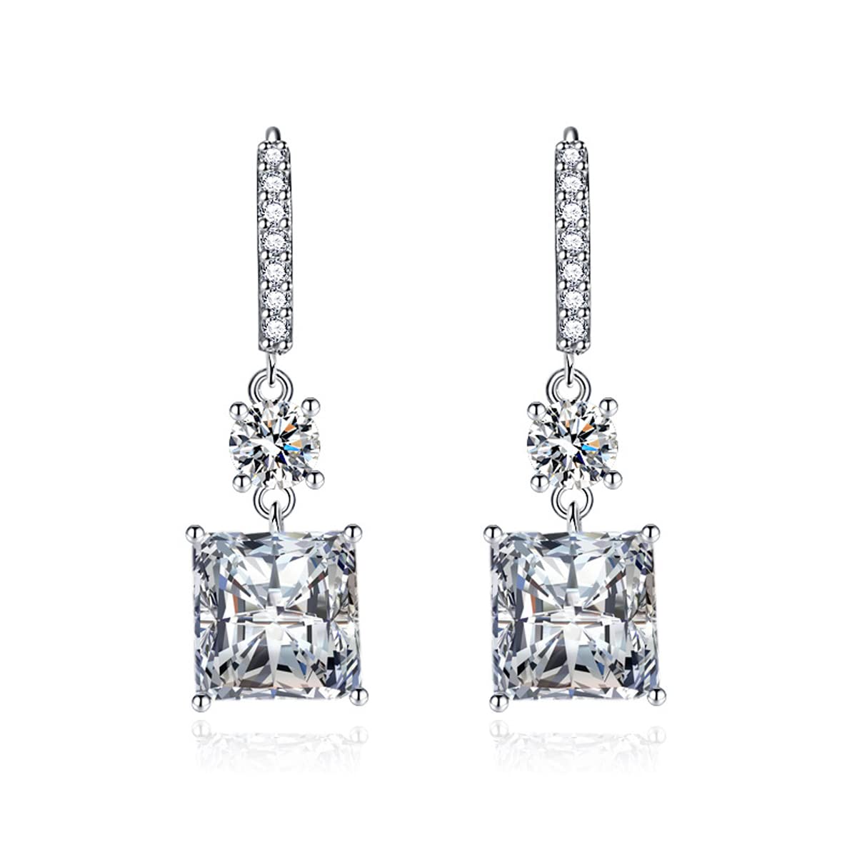 Wisven Square Diamond Earrings Electroplated Silver French Buckle Hypoallergenic Single Diamond Ear Hook