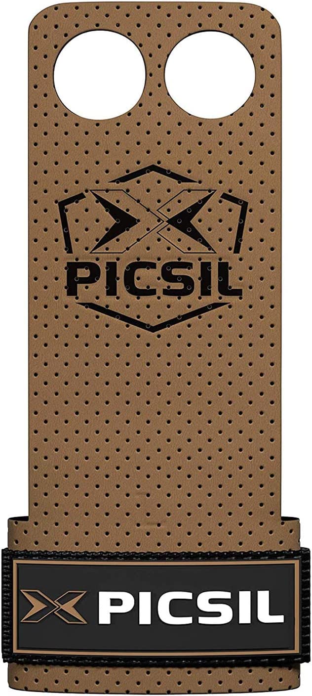 PICSIL Azor Grips, Workout Grips with Increased Magnesium Retention, Light and Resistant Unisex Hand Grips for Weightlifting and Gymnastics, Blocks Rips and Blisters, 2 Holes, Brown, Small