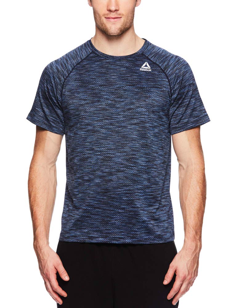 Reebok Men's Supersonic Crewneck Workout T-Shirt Designed with Performance Material - Push Press Navy, Large