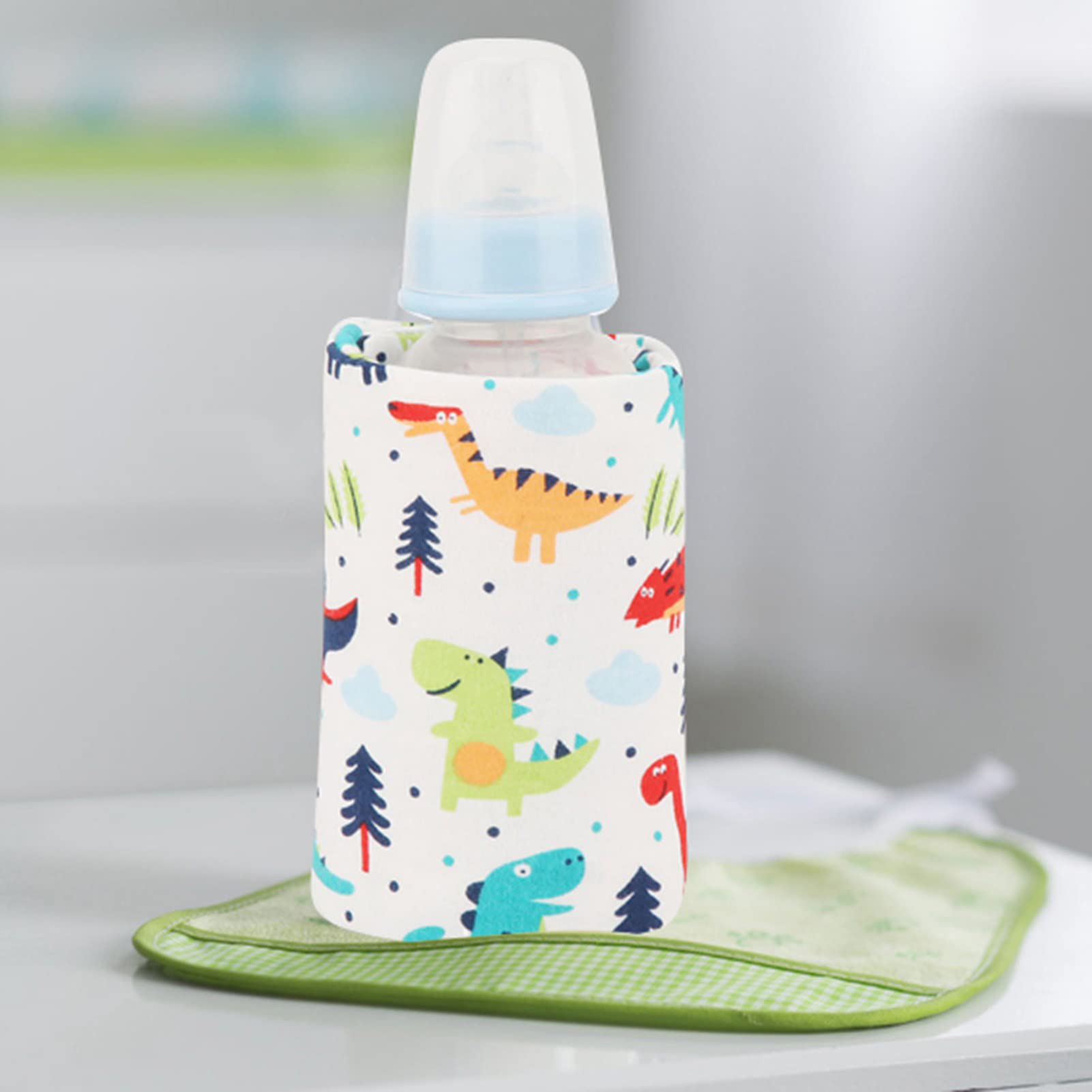 Portable Bottle Keep Warm, USB Travel Milk Heat Keeper Cotton Spandex Blend No Fluorescent Agent Baby Bottle Keep Warmer for Baby Milk (Dinosaur)