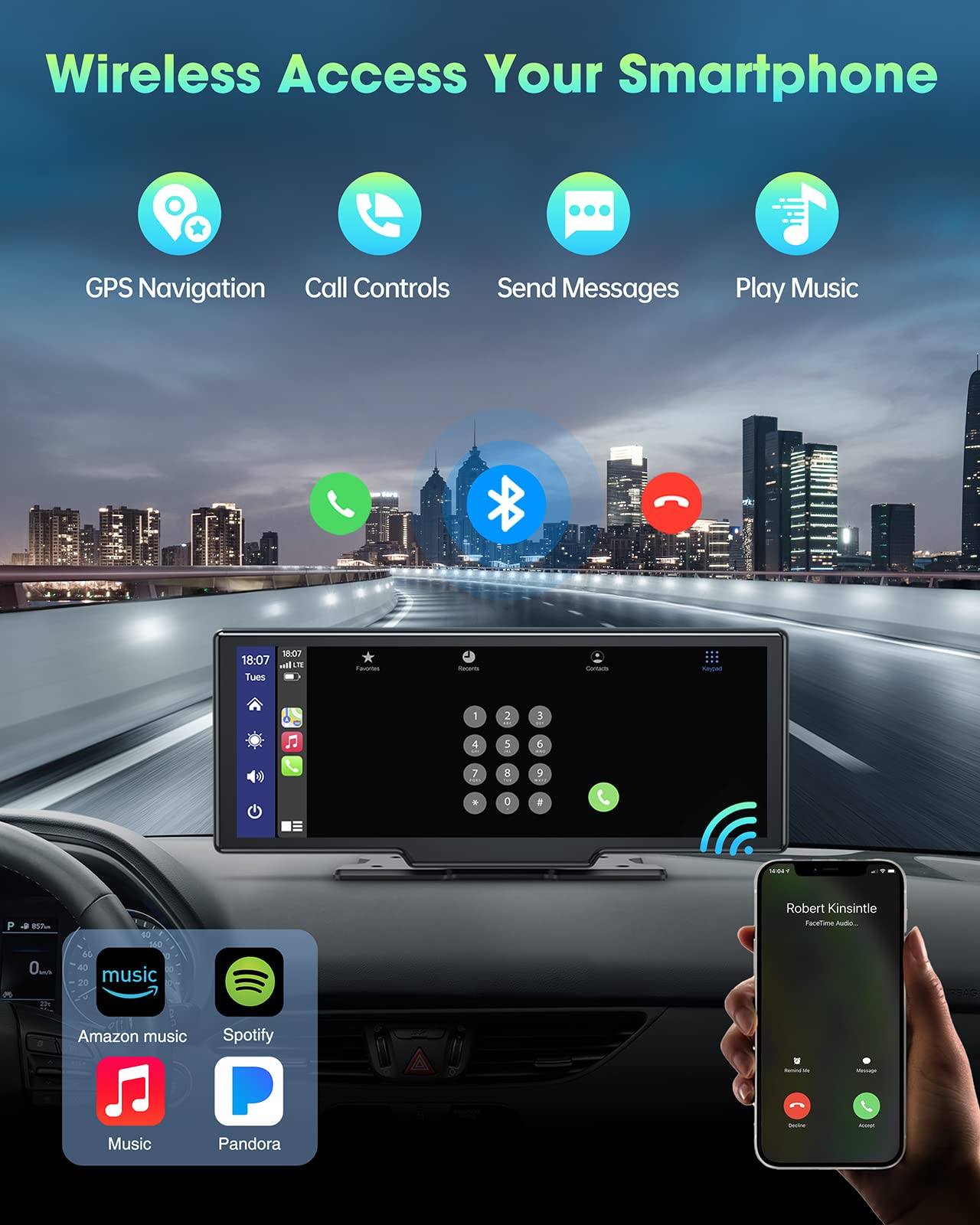 Wireless Apple Carplay Car Stereo GPS Navigation, 10 Inch Touch Car Play Screen Audio Car Radio Receiver with Android Auto, Bluetooth, Siri/Google Assistant, Multimedia Player
