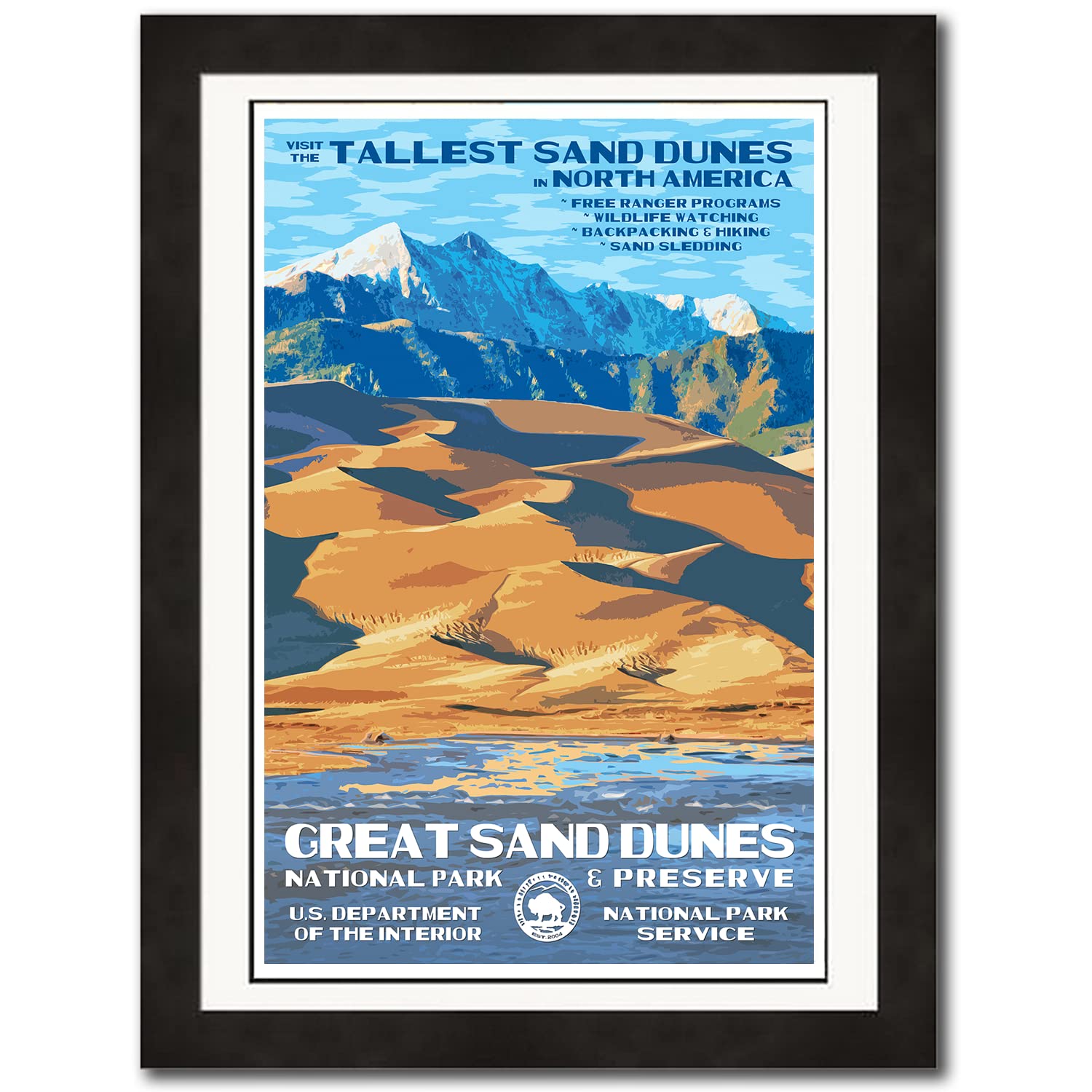 National Park Posters Great Sand Dunes National Park & Preserve, Add Some Retro Flair To Your Home - Original Vintage National Park Decor Design by Robert B. Decker - 100% Recycled Material - Unframed