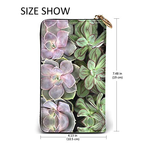 Succulent Botanical Women'S Leather Long Clutch Wallet - 7.48x4.13 Inch Comfortable, Lightweight, Waterproof, Durable.