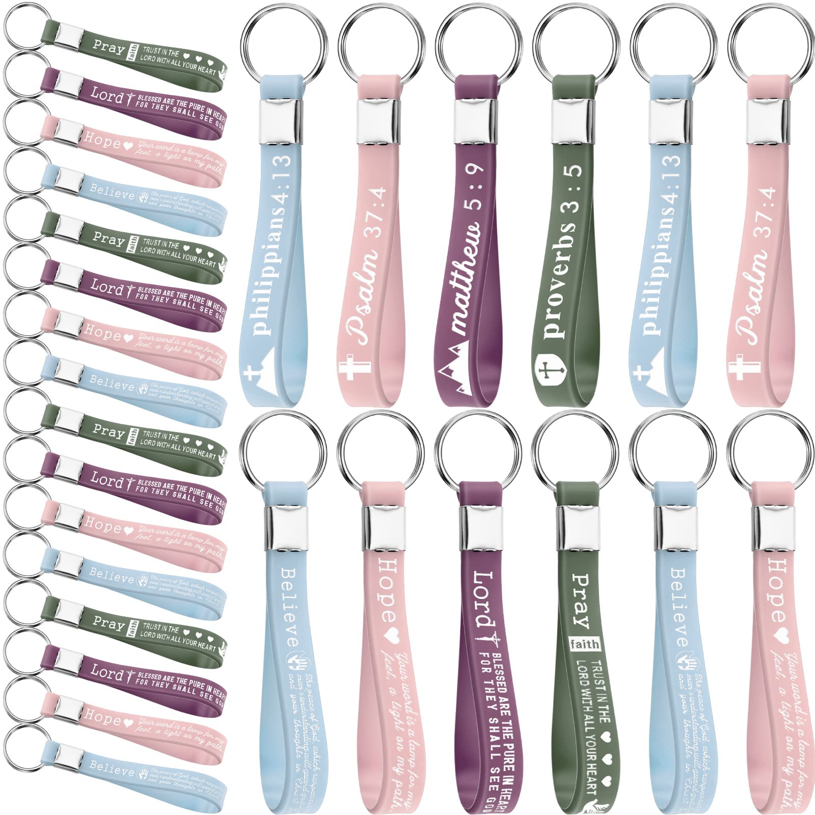 Sureio 48 Pcs Christian Bible Verse Keychains Religious Gifts for Father Christian Silicone Inspirational Bible Keychain(Black)