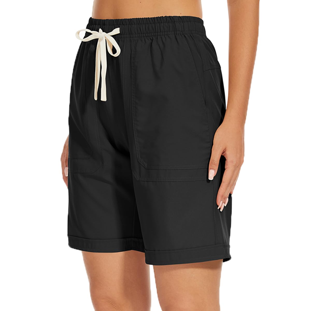 Msmsse Women's Summer Travel Cargo Shorts Quick Dry Drawstring Loose Hiking Sports Shorts Army Green M