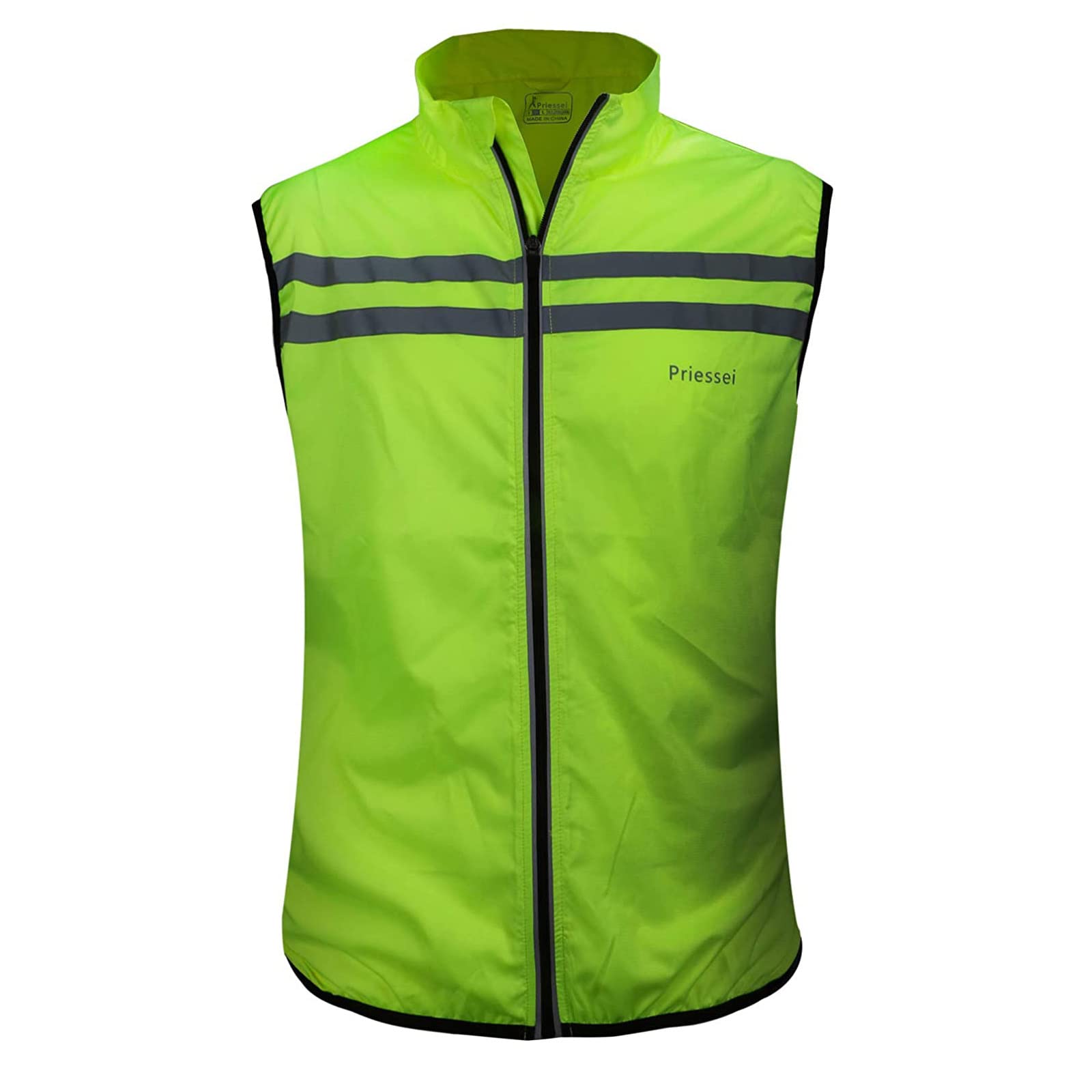 PRIESSEI Reflective Bike Safety Vest for Men Hi Vis Neon Running Cycling Motorcycle Vests (Yellow, Large)