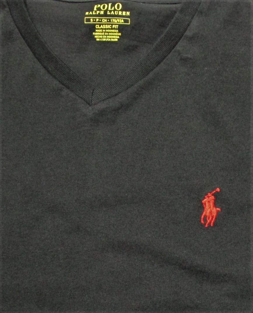 Polo Ralph Lauren Men's Classic Fit Short Sleeve V-Neck T-Shirt (Large, Jet Black)
