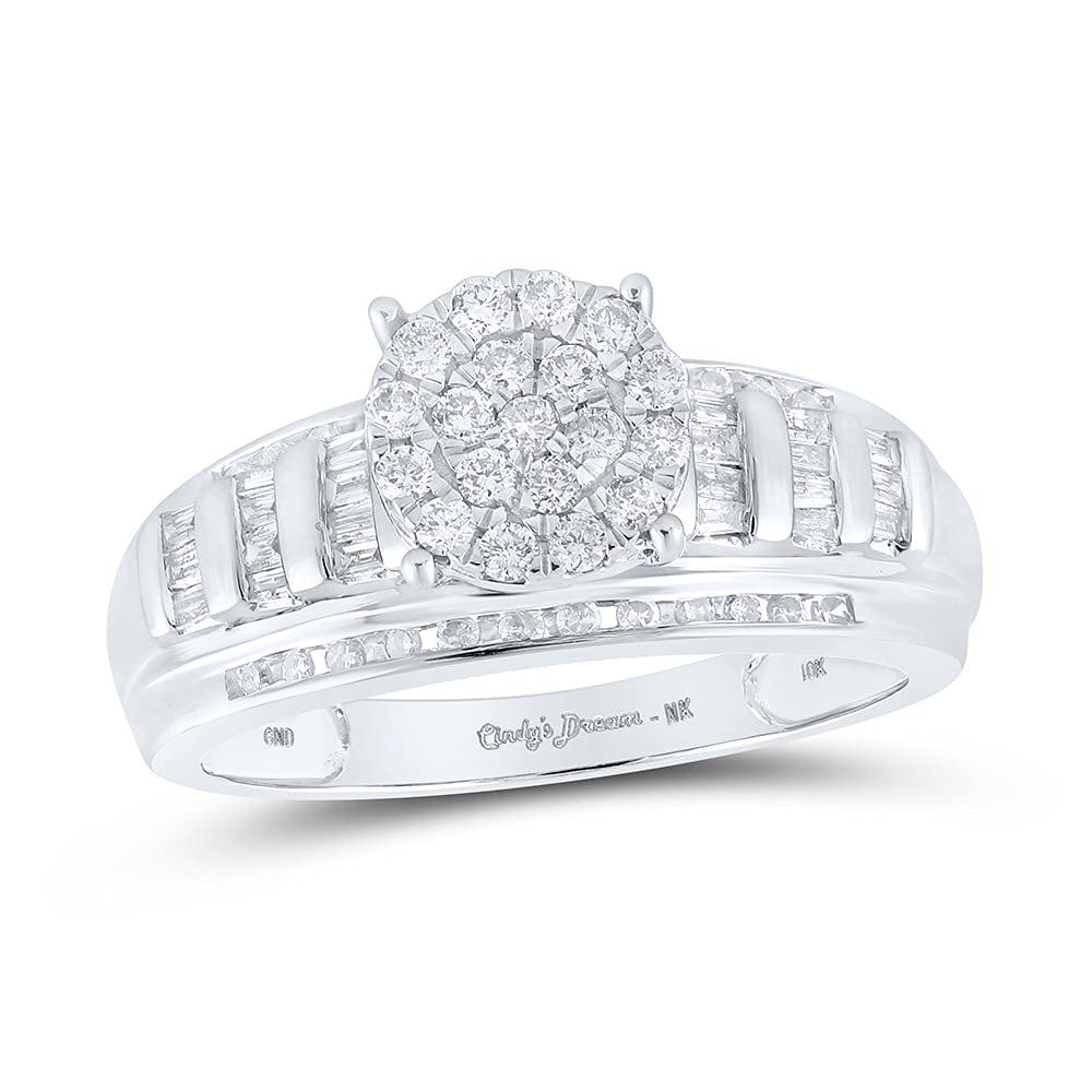 The Diamond Deal 10kt White Gold Round Diamond Cluster Bridal Wedding Engagement Ring 1/2 Cttw