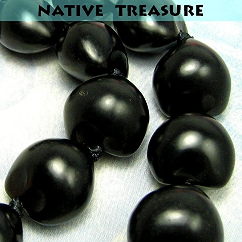 Native Treasure - 32" Mens and Womens Genuine Smooth Glossy Black Kukui Nut Necklace Lei Derived from the Lumbang Tree From the Philippines