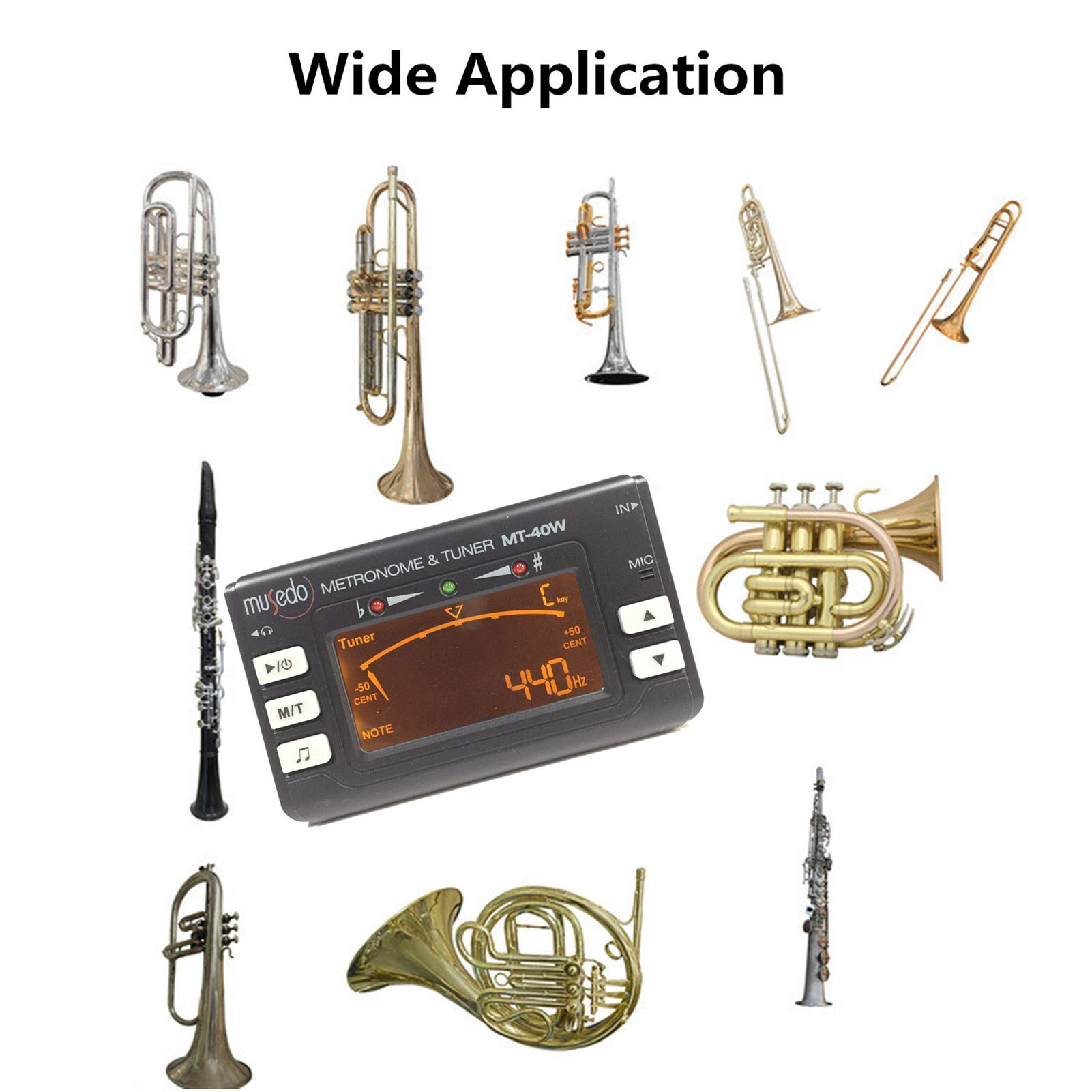 Musedo MT-40W 3-in-1 Digital Wind Instrument Tuner Metronome Tone Generator for Chromatic, Sax, Flute, Clarinet, Windwood. Battery Included (Black)