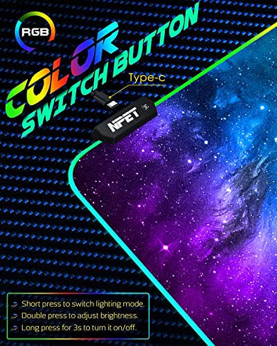 NPET MP02-SP Gaming Mouse Pad, Cloth Mouse Pad, Anti-Slip Base, RGB Backlit, Stitched Edges, Water-Resistant, Optimized for Gaming Sensors, XL