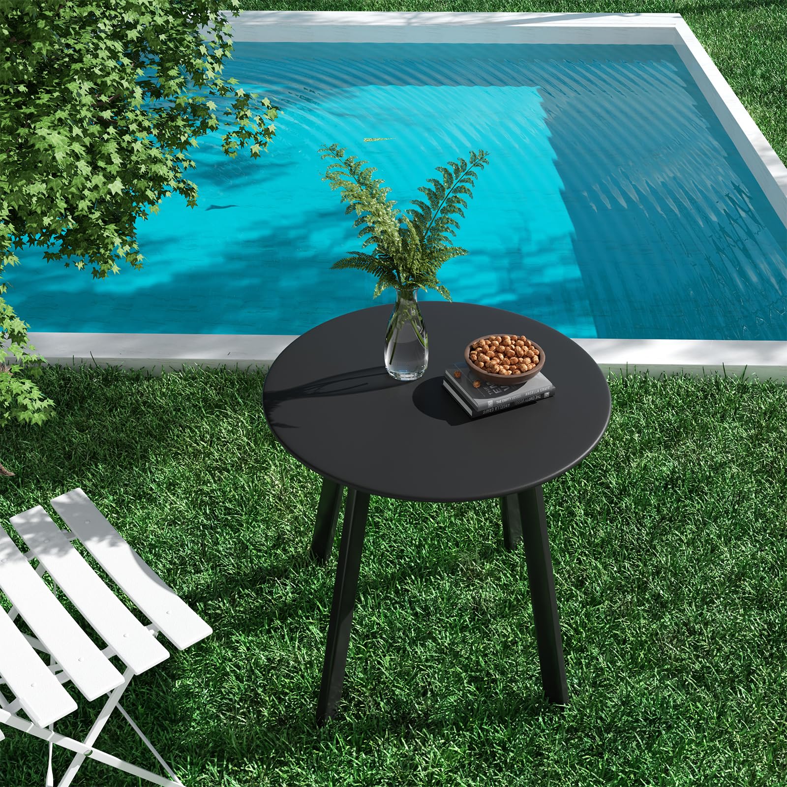 Nalupatio Patio Round Outdoor Coffee Table Side Table Round end Table Weather Resistant Steel Large/Normal Round End Table Outdoor Side Table for Balcony, Porch, Deck, Poolside Yard Garden