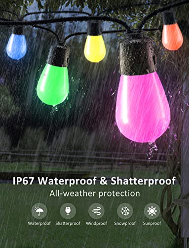 ZUUKOO LIGHT Smart Outdoor String Lights, 48FT RGB Patio Lights with 15 Dimmable LED Bulbs, APP Control, IP67 Waterproof, Timer, Warm White Lights and Music Sync for Balcony, Backyard, Party