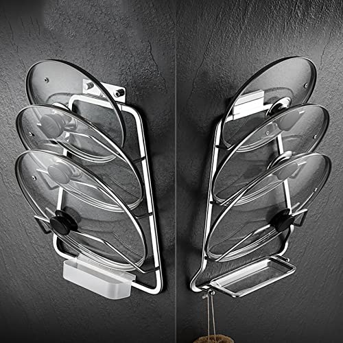 SEYFI Kitchen Shelves,3 Tier Wall-Mounted Pot Lid Holder Organizer, Kitchen Pot Lid Rack, Stainless Steel Cutting Board Stand, Reusable, Space Saving/B