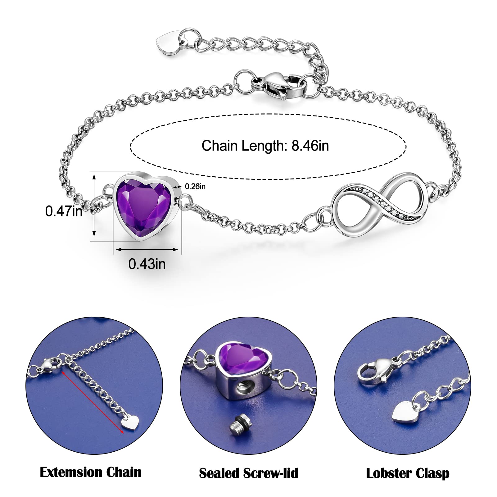 XIUDA Urn Bracelet for Ashes Cremation Bracelet for Women Heart Locket for Ashes Infinity Keepsake Bracelet