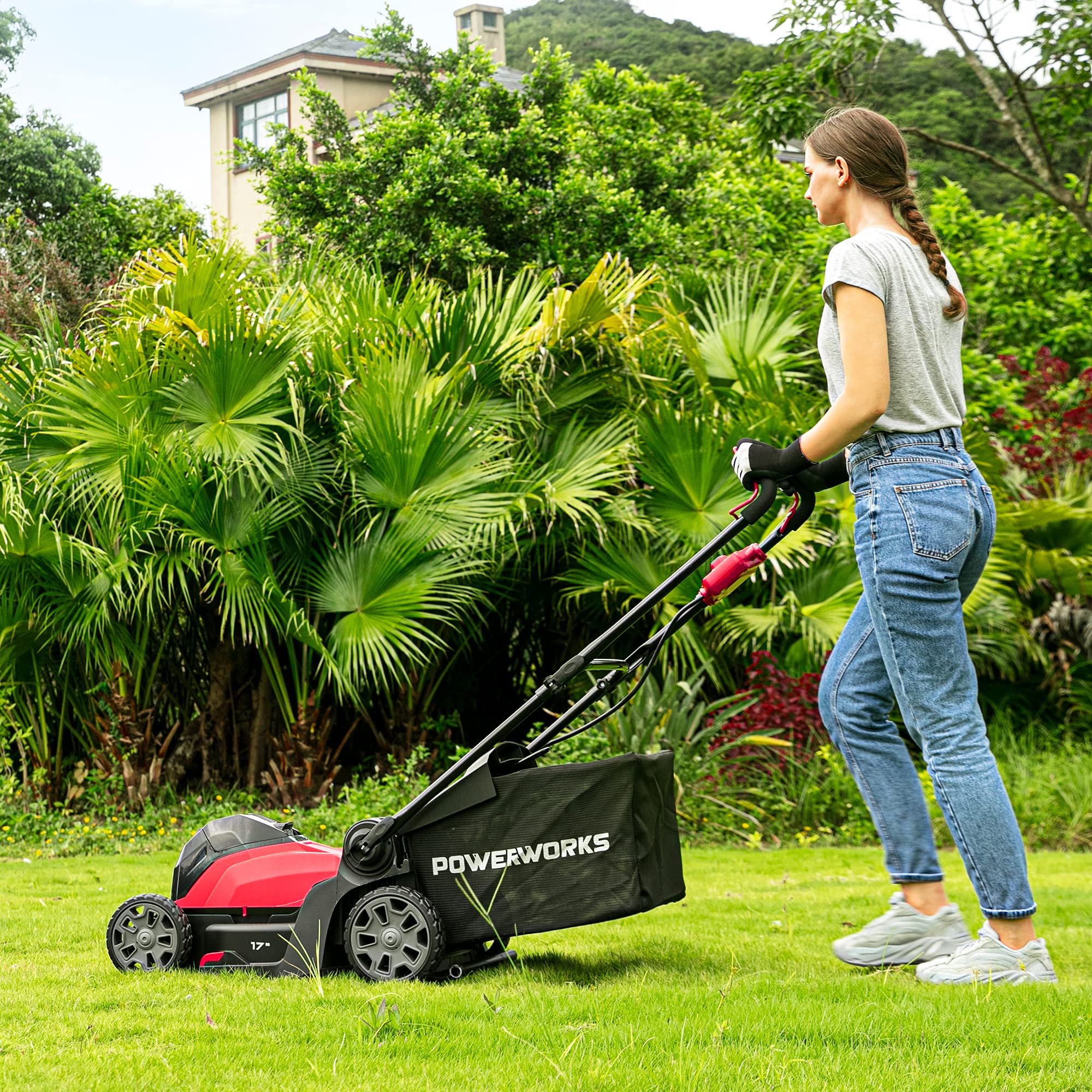 Powerworks 40V 17 inch Cordless Lawn Mower with 4.0 Ah Battery and Charger Included