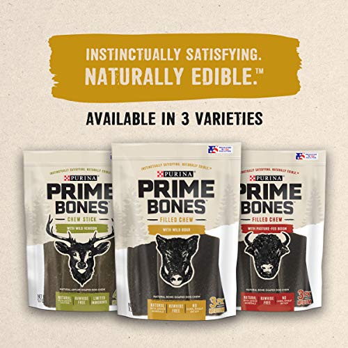 Prime Bones Purina Made in USA Facilities Natural Medium Dog Treats, Filled Chew with Wild Boar - 6 ct. Pouch