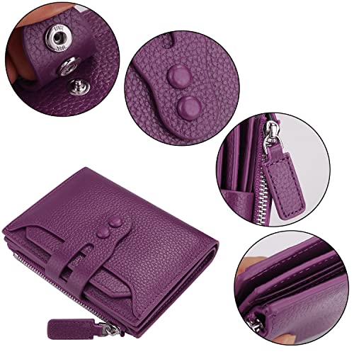 UTO Genuine Leather Wallet for Women Bifold Snap Money Coins Organizer Purse with Detachable Card Case Holder