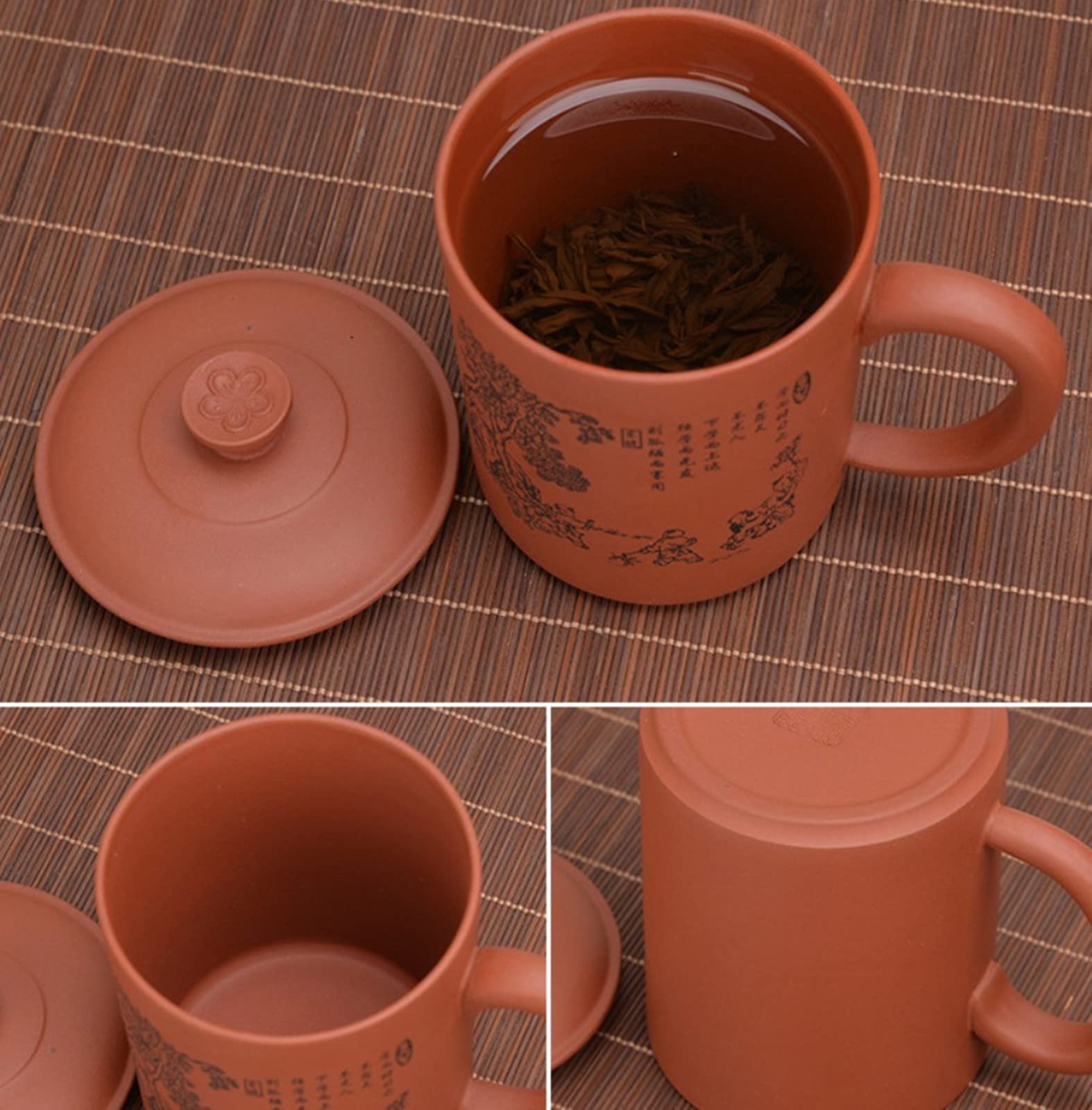 XIYUAN Yixing Zisha Tea Cup, Fine Handmade Purple Clay Tea Cup with Lid, Chinese Ceramic Tea Cup Coffee Cup 19oz Use for: Home Party, Office, Reception Room