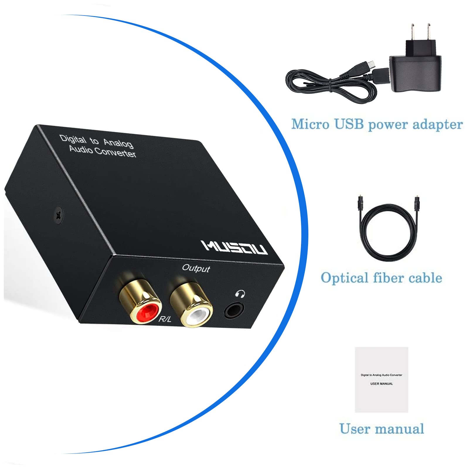 Musou 192kHz DAC Digital to Analog Converter Toslink Coaxial SPDIF Input to Analog RCA Stereo R/L Output Audio Adapter with 3.5mm Jack for PS3 Xbox HDDVD PS4 Home Cinema Systems