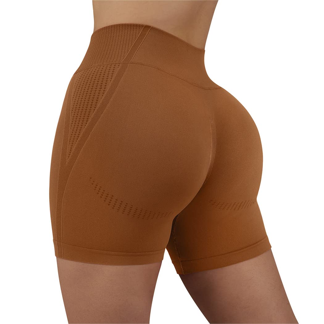 SUUKSESS Women Contour Seamless Booty Butt Lifting Shorts High Waisted Workout Shorts (Black, L)