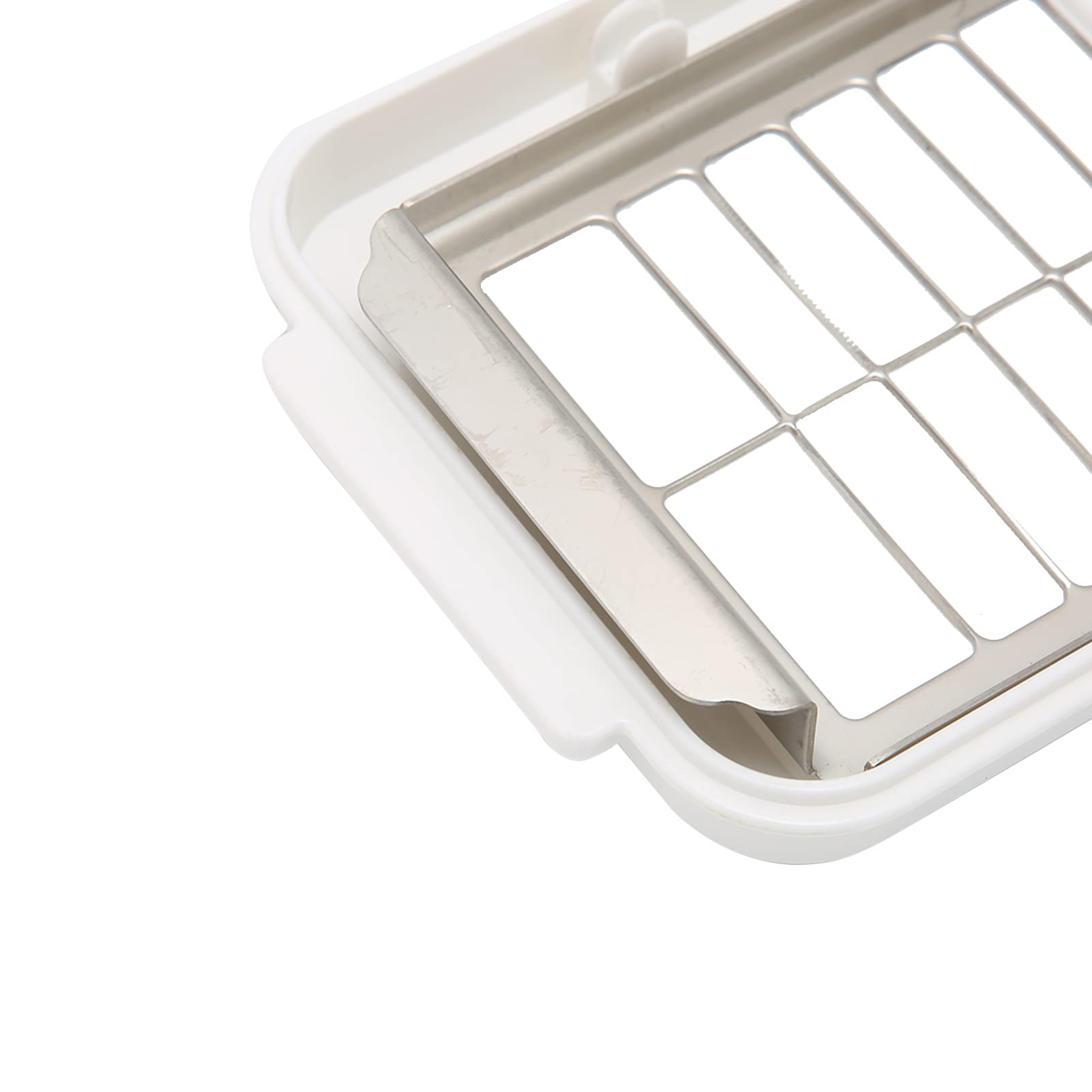 Stainless Steel Cutter Style Butter Case, Butter Slicer Metal Saucer with Plastic Transparent Cover Covered Cheese Storage Container with Knife for Kitchen(White)