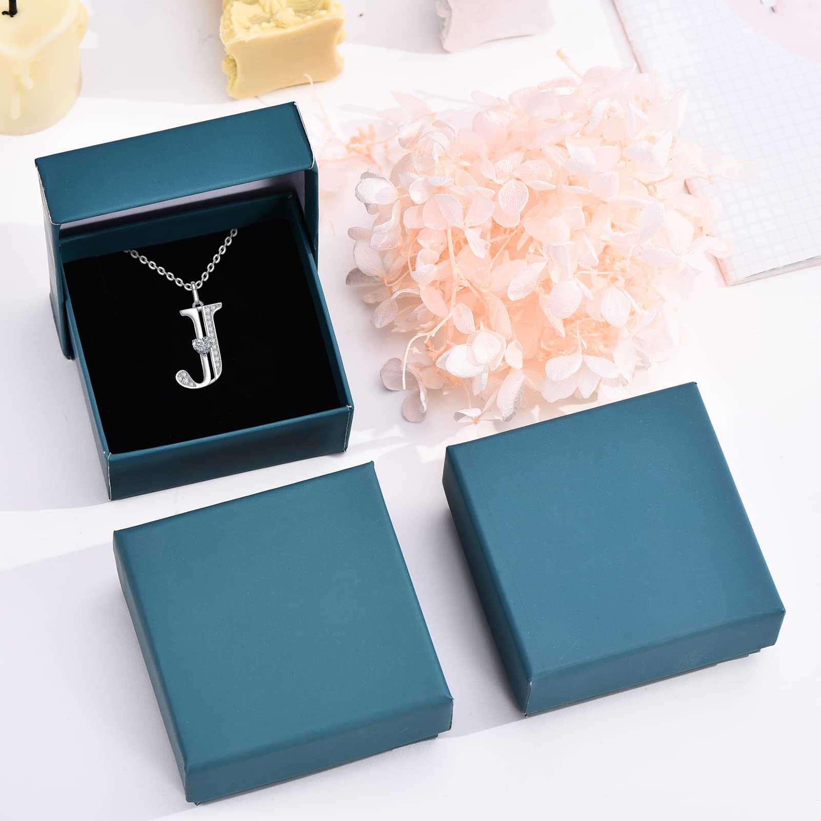 Sianilvera Jewelry Sterling Silver Initial Letter Alphabet Love Heart Cubic Zirconia Pendant Necklace J