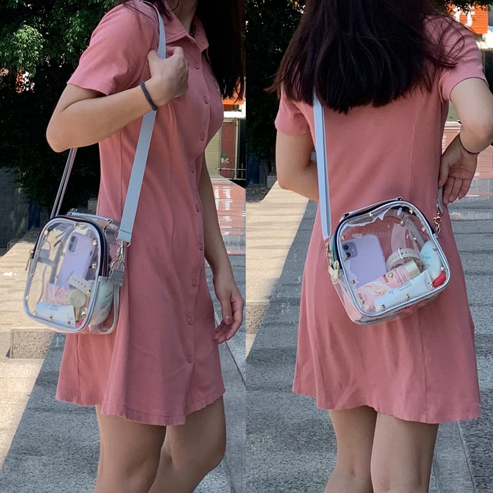 Suelinvy Clear Crossbody Bag - Clear Purse, Adjustable Sling Cute Zipper Concert Stadium Approved Clear Bag