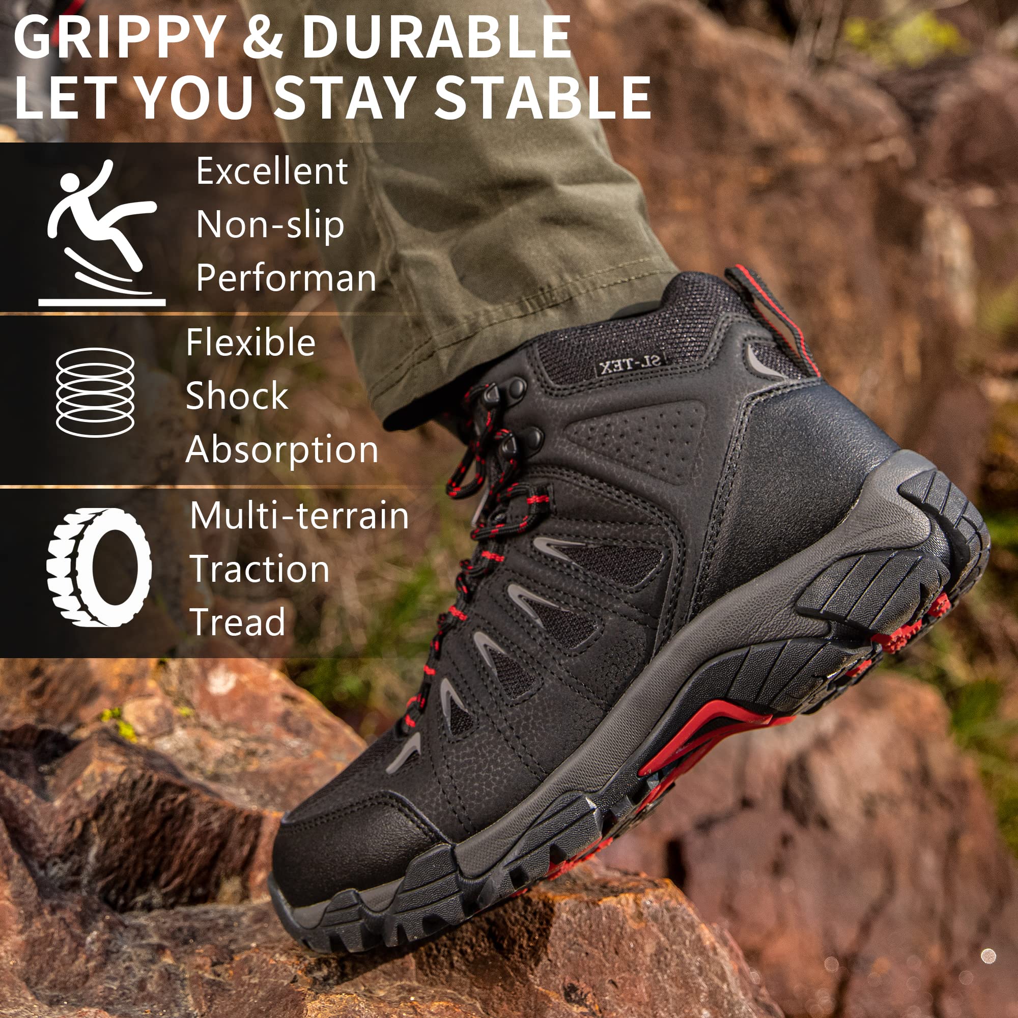 SHULOOK Hiking Boots Men | Waterproof Boots for Men | Non-Slip & LightWeight & Comfortable| Men's Hiking Outdoor Ankle Boot Trekking Camping