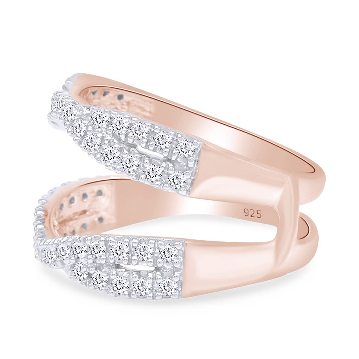 SAVEARTH DIAMONDS 0.80 Carat Round Cut Lab Created Moissanite Diamond Double Infinity Wedding Ring Guard Enhancer In 14K White Gold Over Sterling Silver (G-H Color, 0.80 Cttw) Ring Size -11