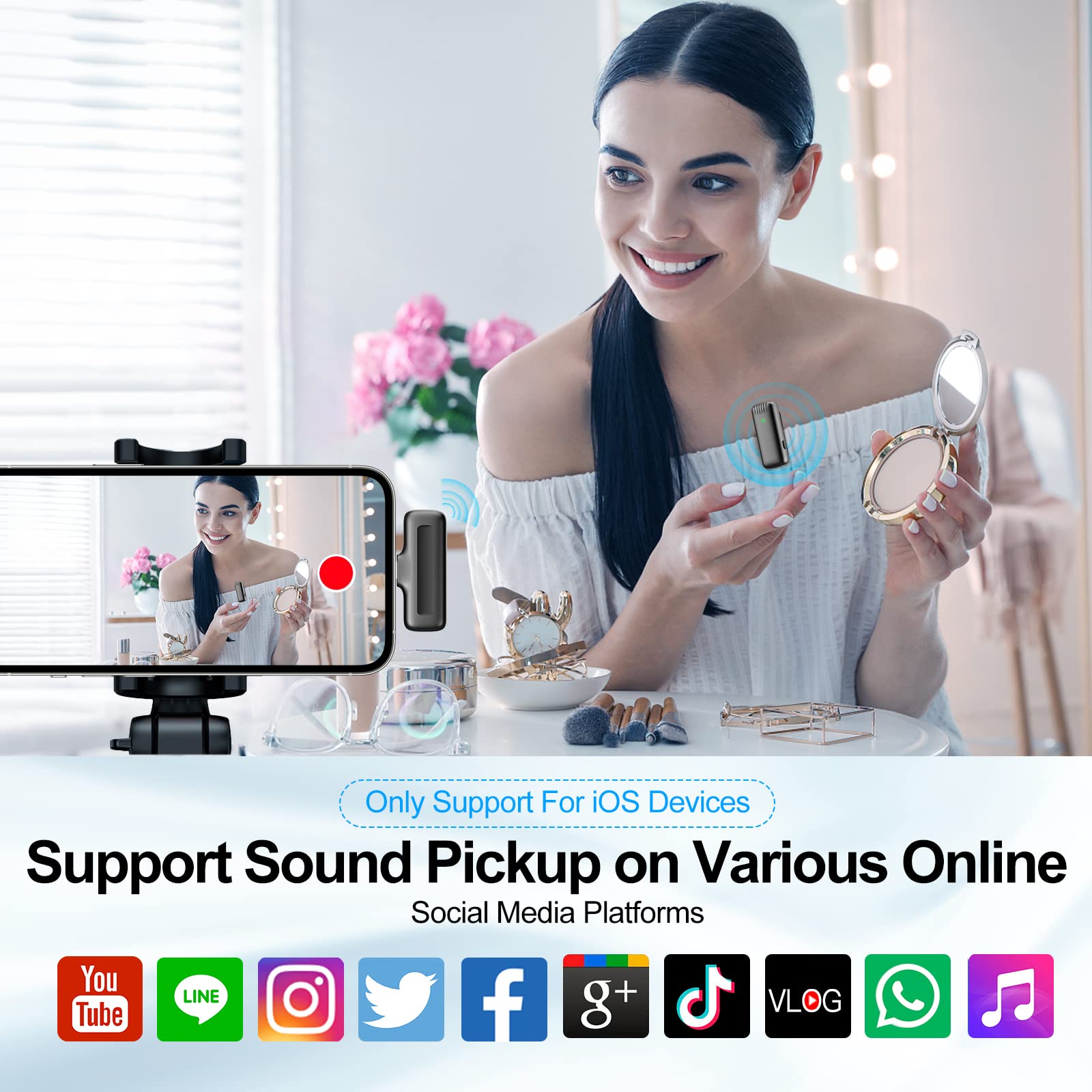 Suifam 2023 Wireless Lavalier Microphone for iPhone and iPad with Long-Lasting Charging Case, 65ft Transmission Range, and 3 Mode Denoise for Vlogging, Interview, and Video Recording
