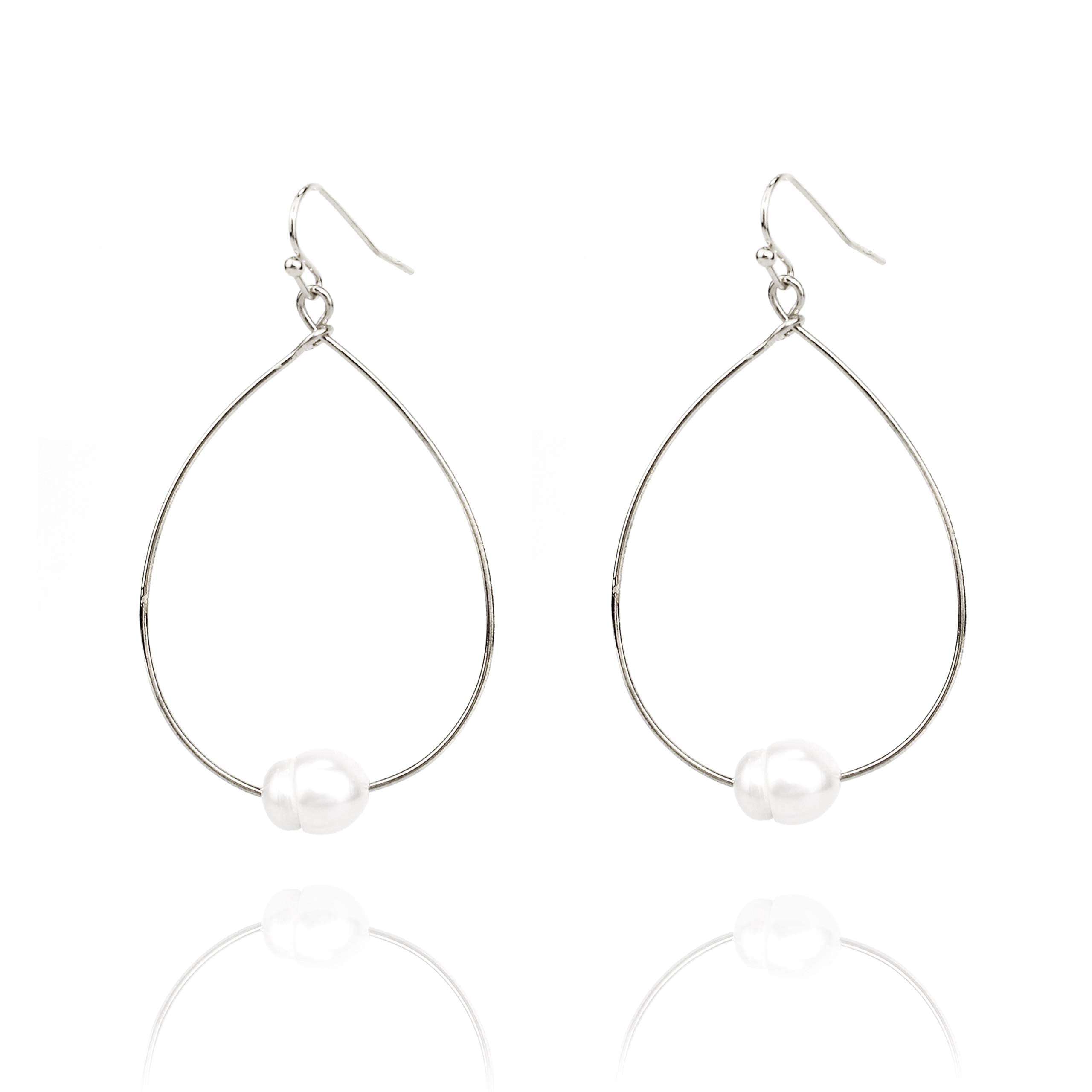 Pomina Lightweight Pearl Hoop Earrings, Gold Teardrop Pearl Dangle Drop Earrings for Women (Gold)