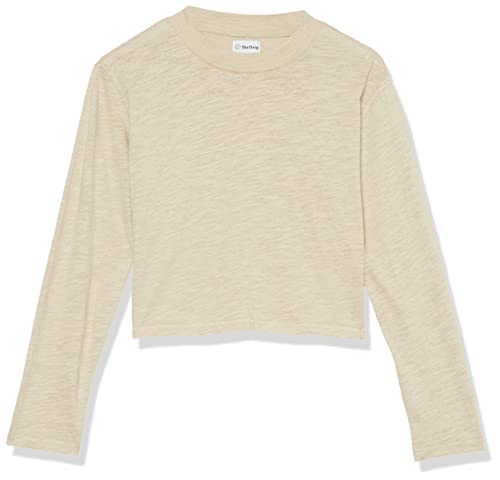 The Drop Women's Ravi Long Sleeve Cropped Crew Neck Tee Shirt, Sand, S
