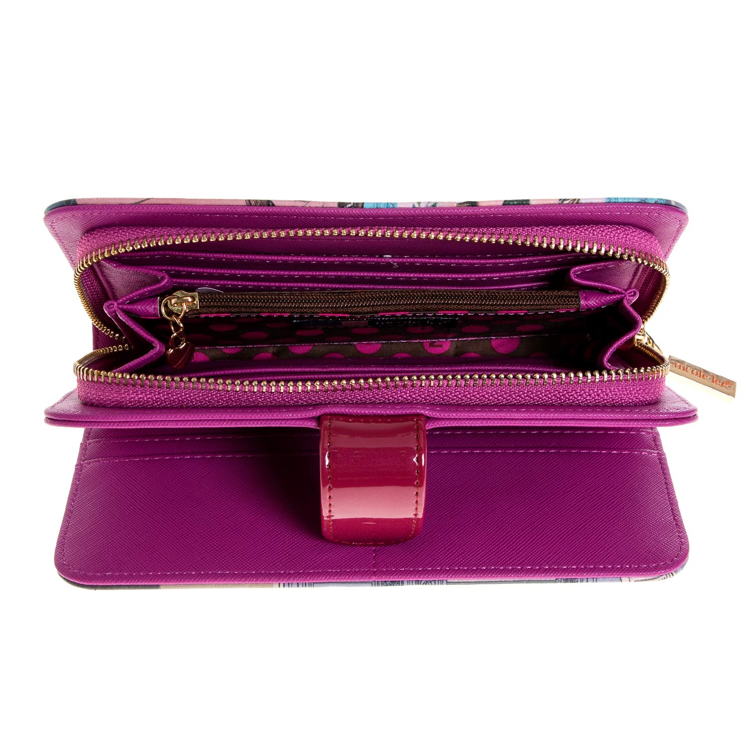 Nicole Lee Color and Style Mini Clutch Wallet with Exclusive Print and Detachable Bracelet Wristlet and RFID Blocking (Ara Loves Morning Coffee)