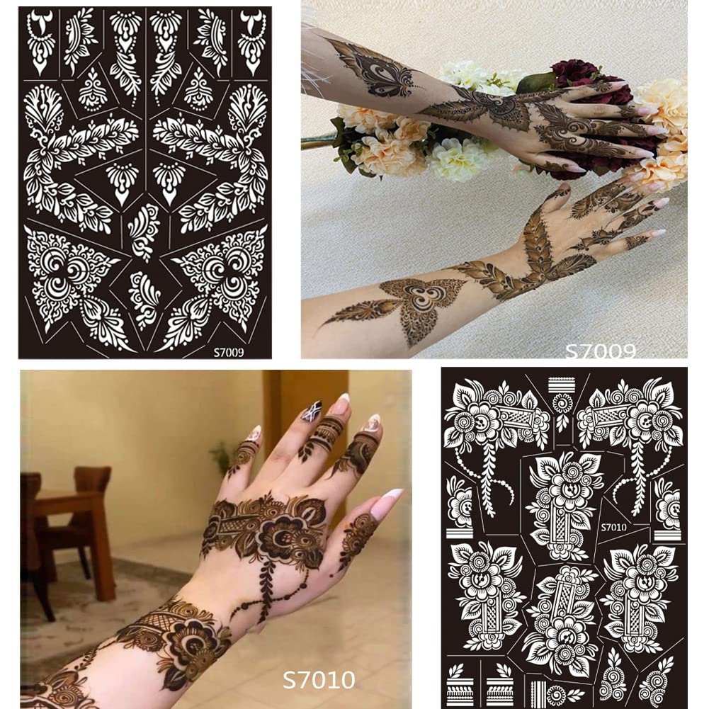 PPVWEY 10 Sheets Henna Tattoo Stencils 10 Pair Arm Hand Henna Tattoo Template Temporary Indian Arabian Glitter Airbrush Tattoo Stickers for Face Body Paint DIY (Black)