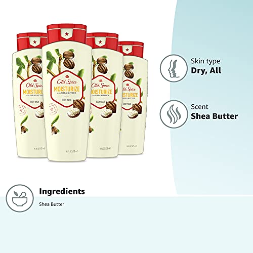 Old Spice Body Wash for Men, Moisturize with Shea Butter Scent, 16 Fl Oz (Pack of 4)