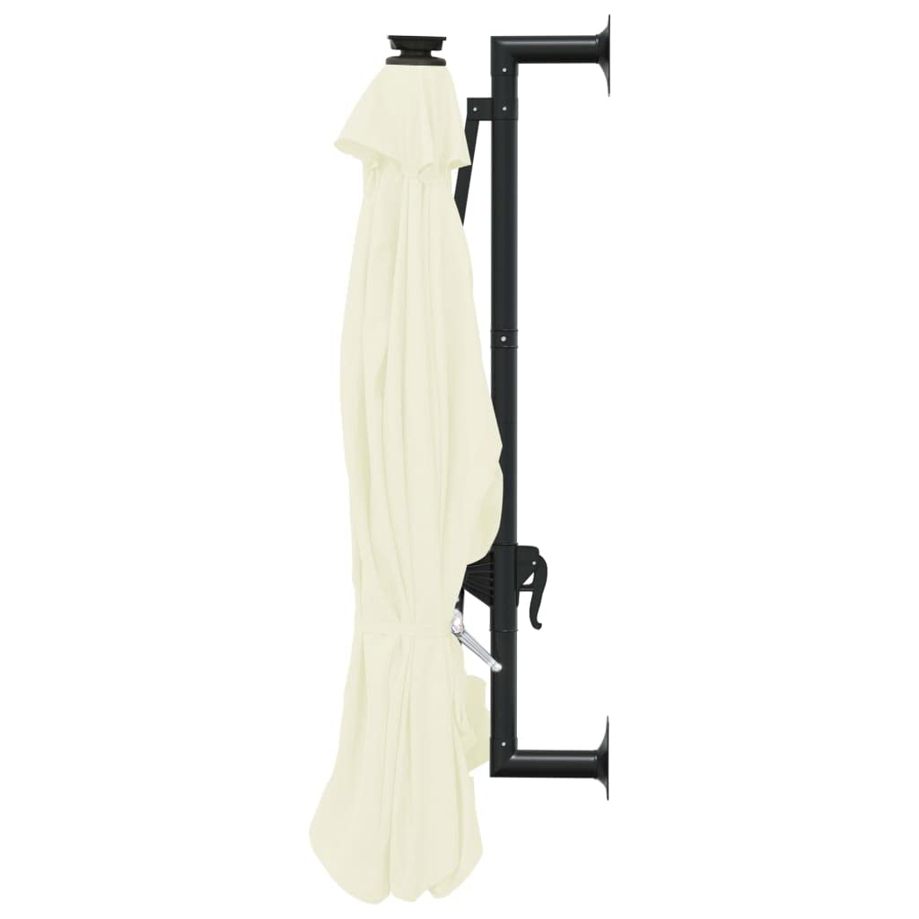 Natulvd Wall Mounted Parasol with LEDs, Outdoor Umbrella Canopy with Metal Pole, Patio Garden Sunshade for Doors & Windows, 118" Deck Canopy - Cream