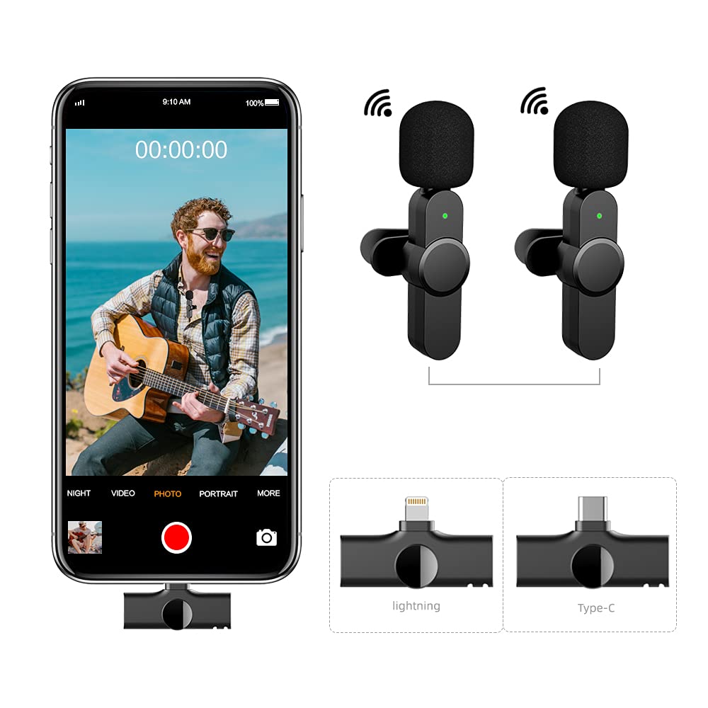 The Gavi Team Wireless Lapel Microphone with Two Microphones iPhone Connectivity - Perfect for Multiple Member podcasts & Live Streams - Plug & Play - No App Needed,Charger & Compact Bag Included