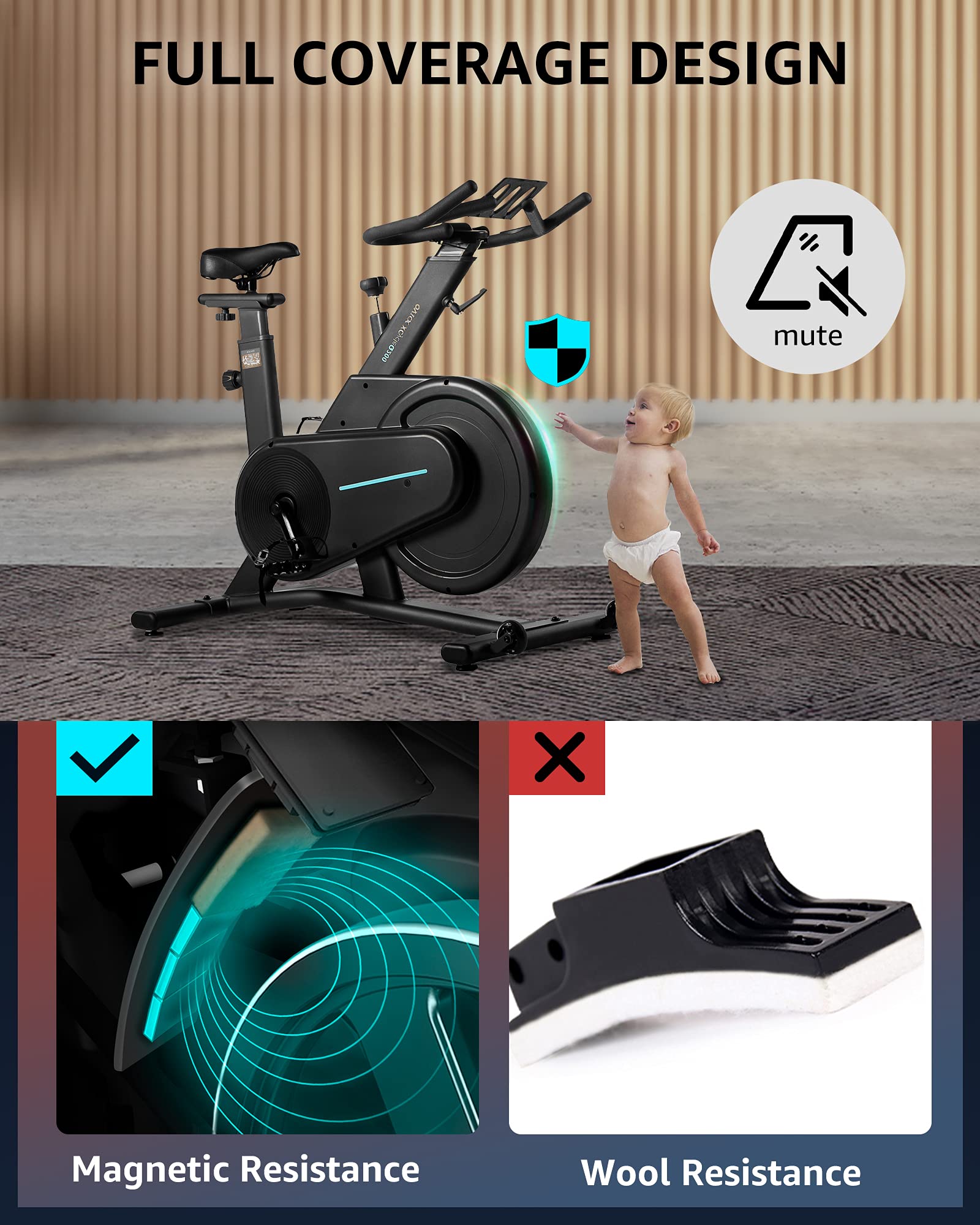OVICX Magnetic Stationary Bike with Bluetooth Adjustable Professional Handlebar Belt Drive Indoor Cycling Workout Bike for Home Gym Workouts