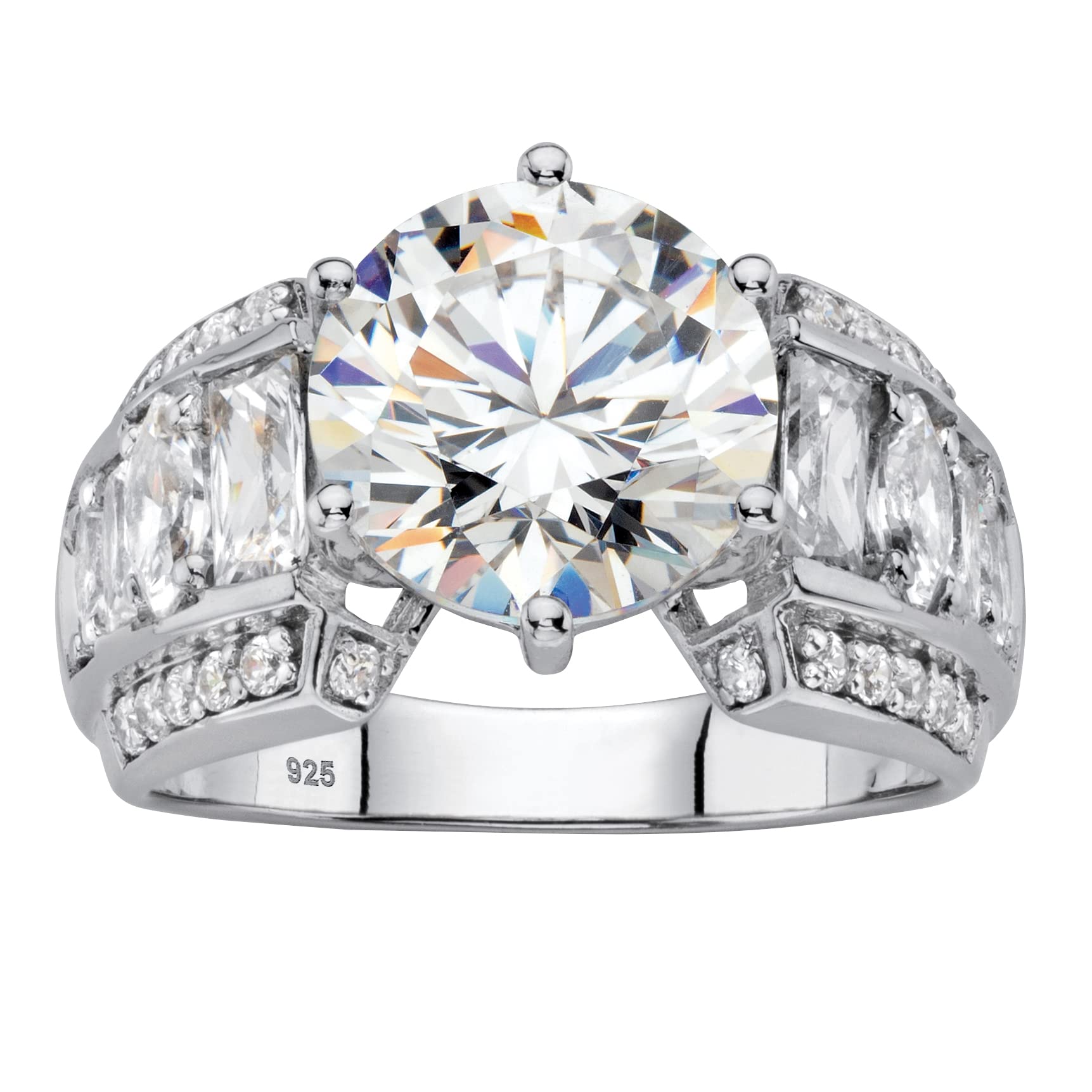 PalmBeach Platinum-plated Sterling Silver Round Cubic Zirconia Engagement Ring Sizes 6-10 Size 6