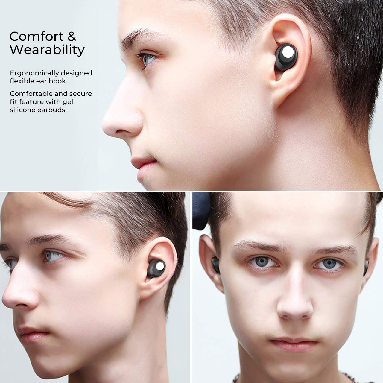 Wireless Earbuds Bluetooth Headphones, Touch Wireless Headsets with Noise Cancelling Microphone for Binaural Calls, Stereo in-Ear Sports Headsets (Including Charging Box)