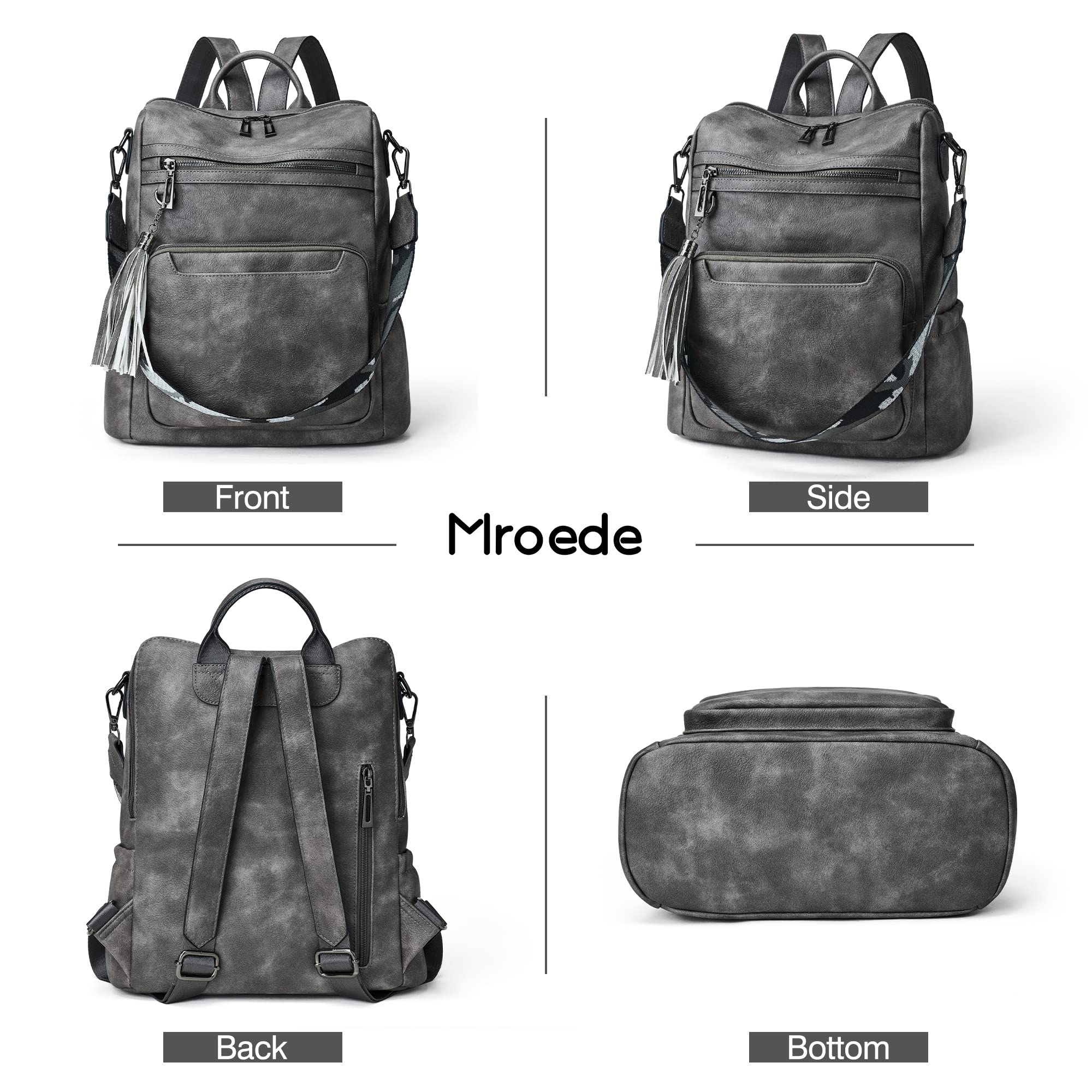 Mroede Leather Backpack Purse for Women Fashion Designer Ladies Shoulder Bags Travel Backpack…