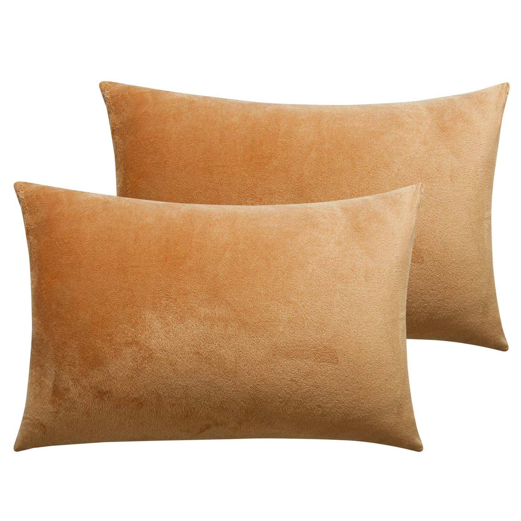 NTBAY Velvet Soft Solid Color Zipped Toddler Pillowcases, 2 Pack Cozy Luxury Zippered Plush Travel Pillow Cases, 13x18 Inches, Camel