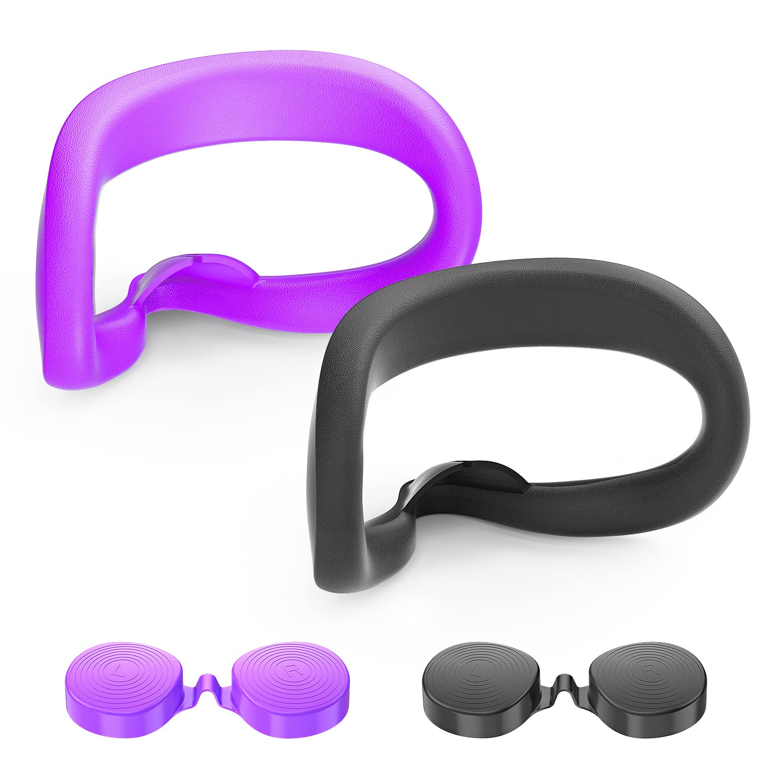 Silicone Face Cover for Oculus Quest 2 & Lens Protective Cover 2 Pairs, EWalos VR Headset Cover Replacement Accessories, Reduce Face Pressure, Sweatproof and Enhance Comfort(Black+Purple)