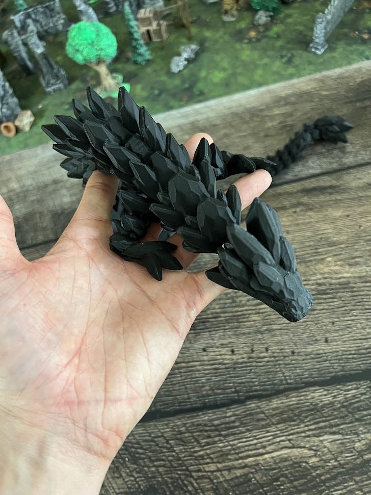 MunnyGrubbers - XL 26" Crystal Dragon Fidget Toy - Heavy Duty - 3D Printed Flexible Articulating Dragon Plastic Collectible Figurine - Surprise Egg Compatible - (Black Dragon)